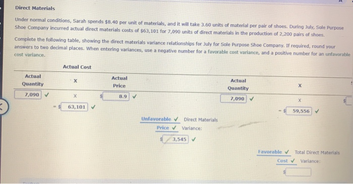 Solved Direct Materials Under normal conditions, Sarah | Chegg.com