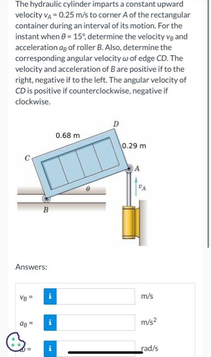 Solved The hydraulic cylinder imparts a constant upward | Chegg.com
