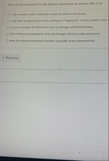 Solved The role of cholesterol in the plasma membrane of | Chegg.com