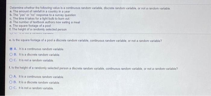 Solved Determine Whether The Following Value Is A Continuous