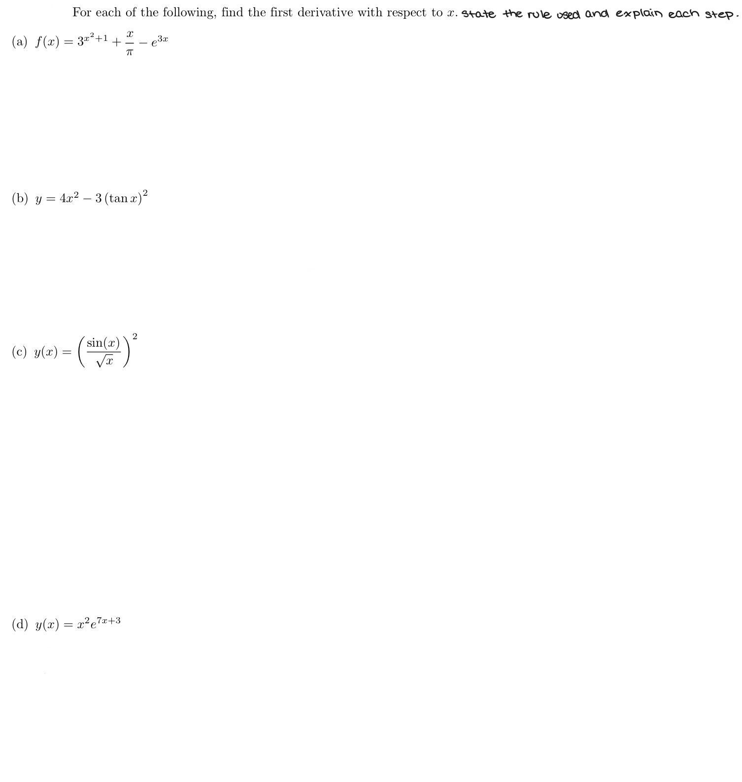 Solved (derivatives using various rules) ﻿For each of the | Chegg.com