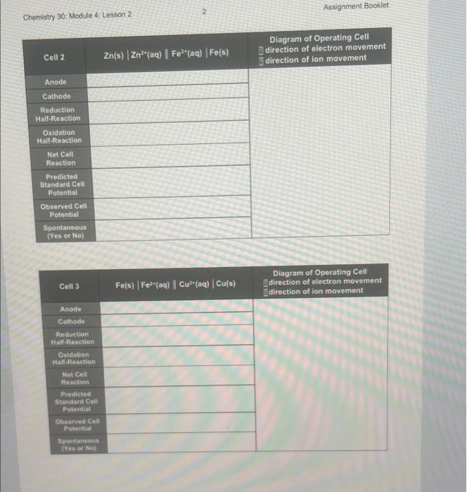 Solved Chemistry 30: Module 4: Lesson 2 Assignment Booklet | Chegg.com