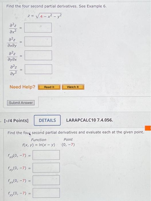 Solved Find the four second partial derivatives. See Example | Chegg.com