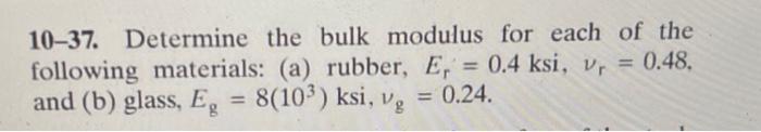 Solved 10-37. Determine the bulk modulus for each of the | Chegg.com