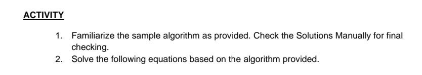 Solved ACTIVITY 1. Familiarize the sample algorithm as | Chegg.com