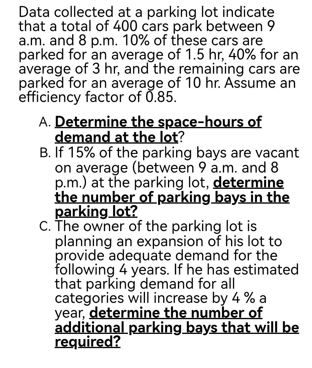Solved Data collected at a parking lot indicate that a total | Chegg.com