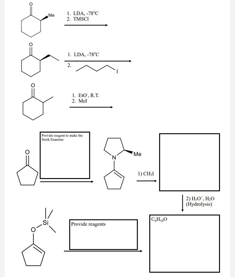 Solved Me 1. LDA, -78°C 2. TMSCI 1. LDA, -78°C 2. I 1. Eto, | Chegg.com