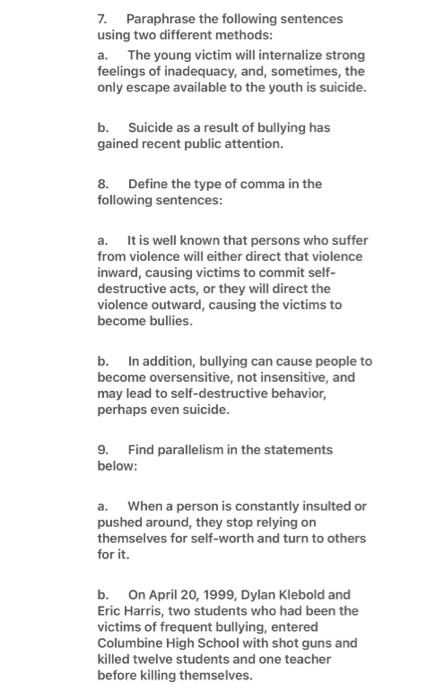 7. Paraphrase the following sentences using two | Chegg.com