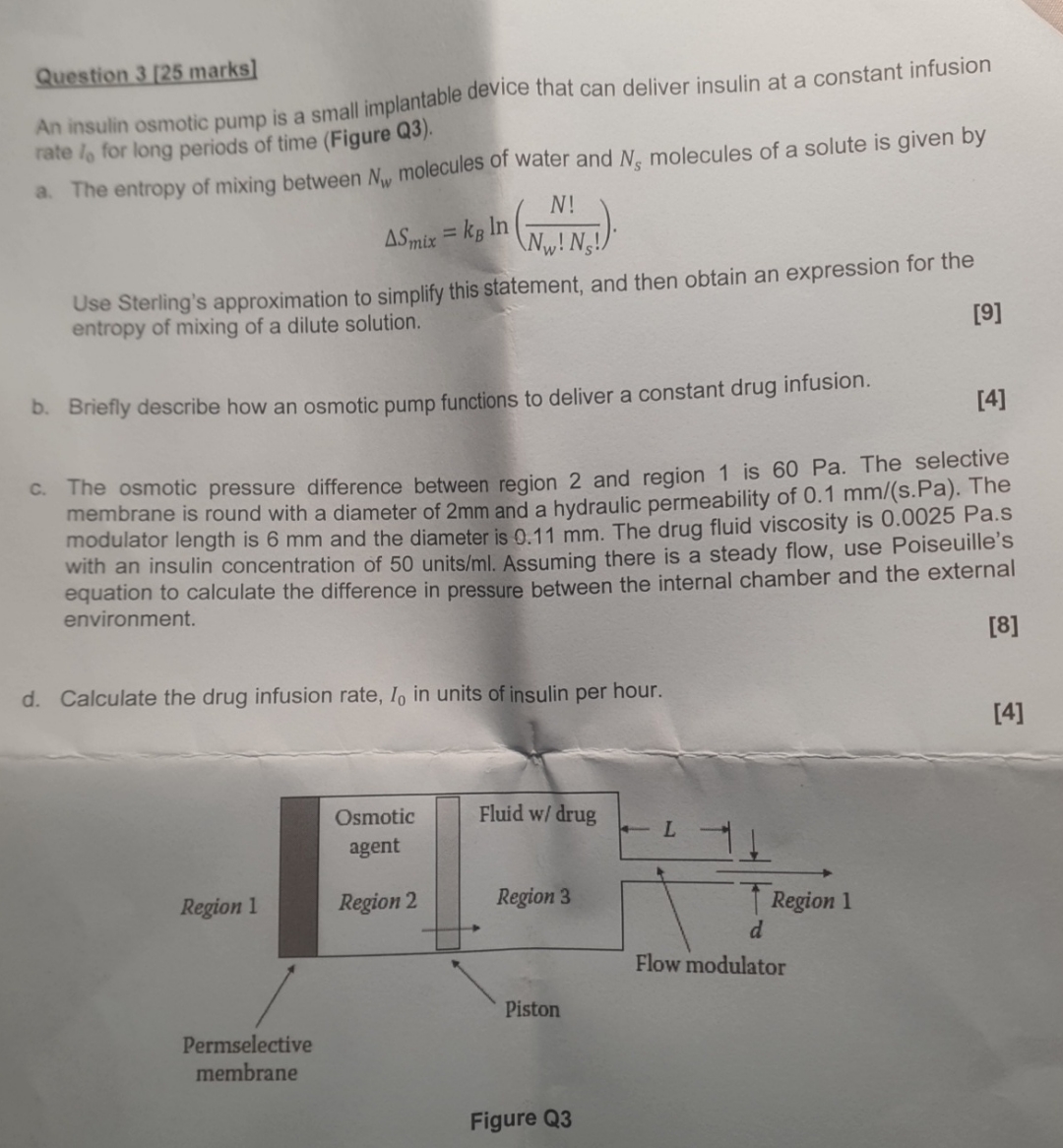 Solved Question 3 [25 ﻿marks]An insulin osmotic pump is a | Chegg.com