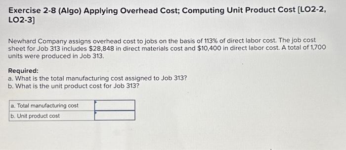 Solved Exercise 2-8 (Algo) Applying Overhead Cost; Computing | Chegg.com