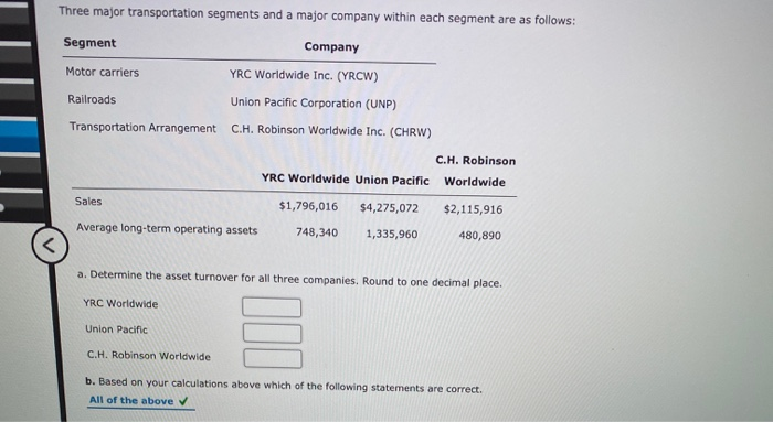 Solved Three major transportation segments and a major | Chegg.com