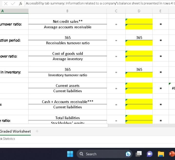 Solved \r\nA1 \\( f_{x} \\) Accessibility tab summary: | Chegg.com