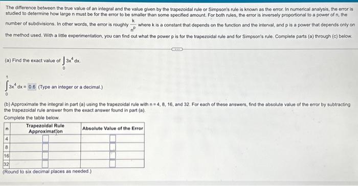 Solved The difference between the true value of an integral | Chegg.com