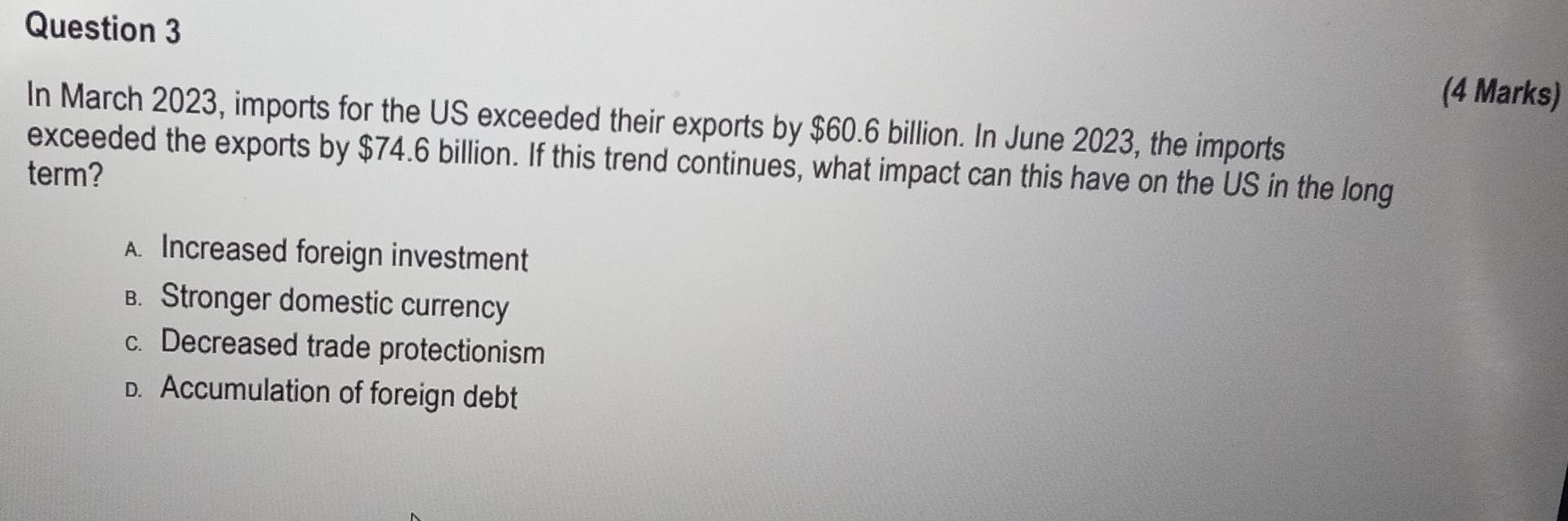 Solved In March 2023, imports for the US exceeded their | Chegg.com