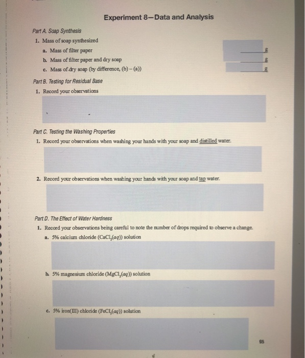Experiment 8-Data and Analysis Part A. Soap Synthesis | Chegg.com