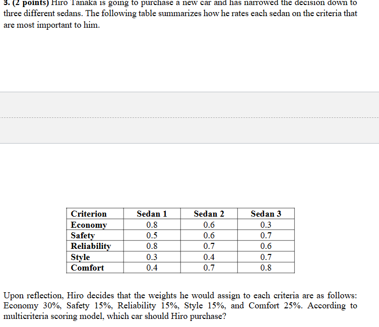 Solved 3. (2 ﻿points) ﻿Hiro I anaka is going to purchase a | Chegg.com