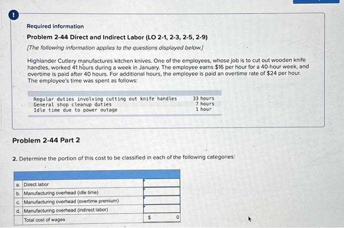 Solved Required information Problem 2-44 Direct and Indirect | Chegg.com