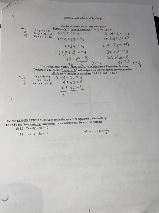 Solved 3x3 Elimination Method "key step: 6)1.) 3.) 2x + y 2 | Chegg.com