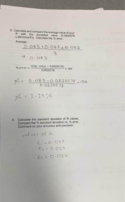 Solved 5. Calculate and compare the averago value of your R | Chegg.com