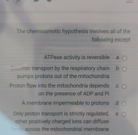 Solved The chemiosmotic hypothesis involves all of the | Chegg.com