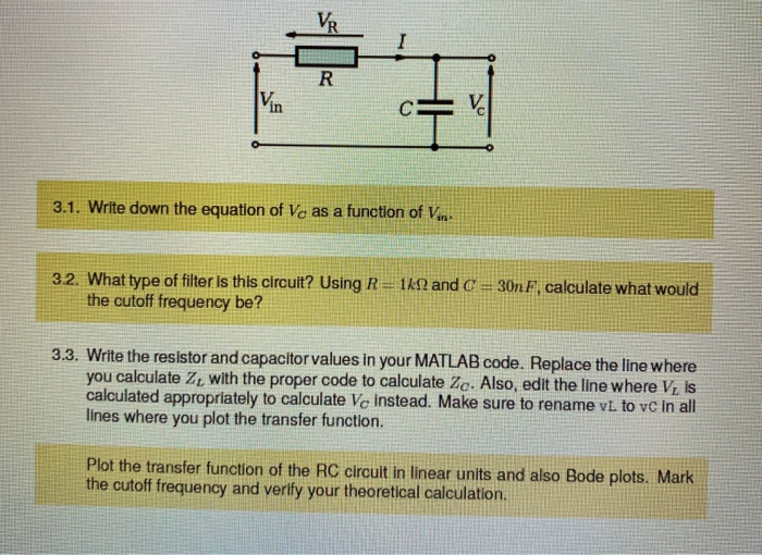 Solved VR R Vin C 3.1. Write down the equation of Vc as a | Chegg.com