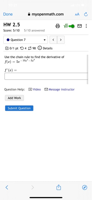 Solved Done myopenmath.com AA с HW 2.5 Score: 5/10 6/10 | Chegg.com