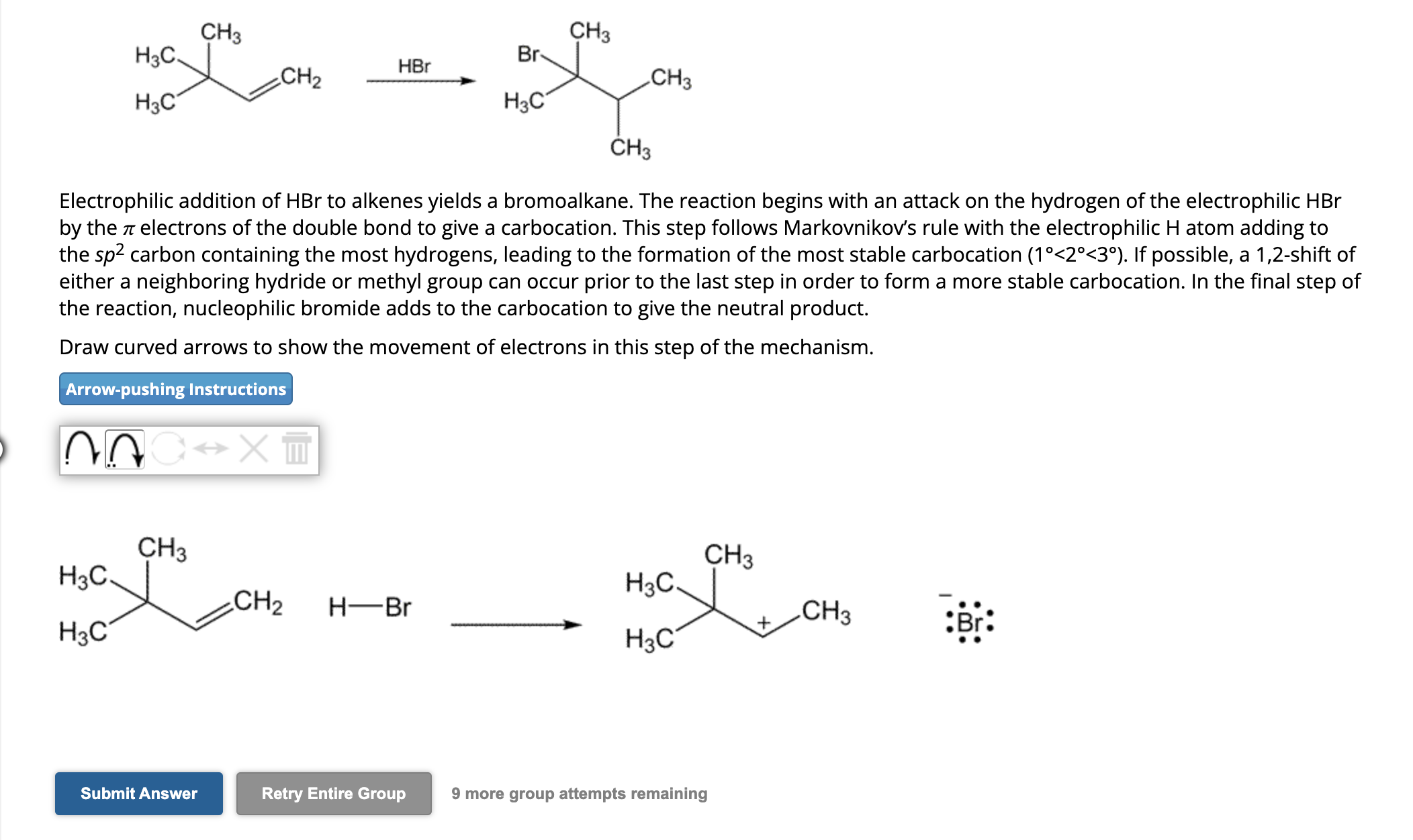 Solved Electrophilic addition of HBr to alkenes yields a | Chegg.com