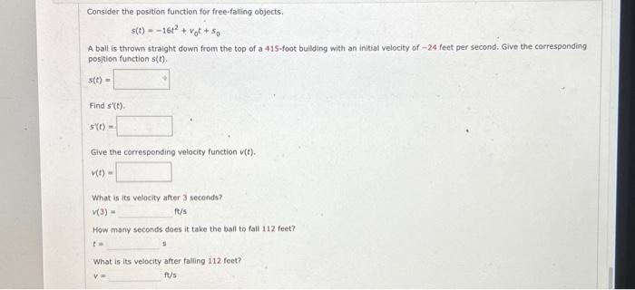 Solved Consider the position function for free-falling | Chegg.com