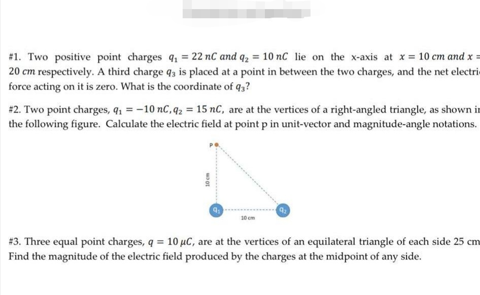 Solved #1. ﻿Two positive point charges q1=22nC ﻿and q2=10nC | Chegg.com