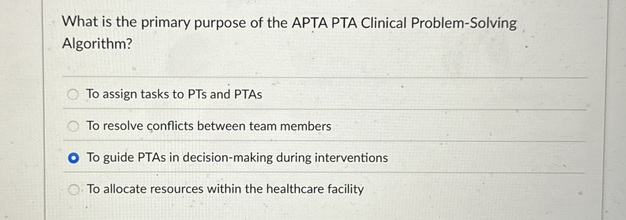 Solved What is the primary purpose of the APTA PTA Clinical | Chegg.com