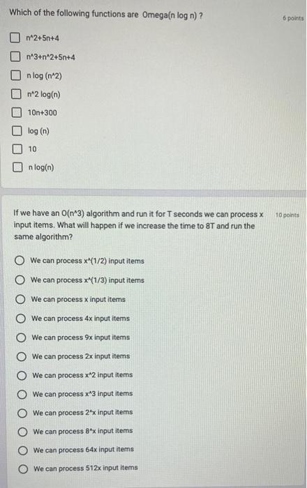 Solved Which of the following functions are Omega( nlogn) ? | Chegg.com