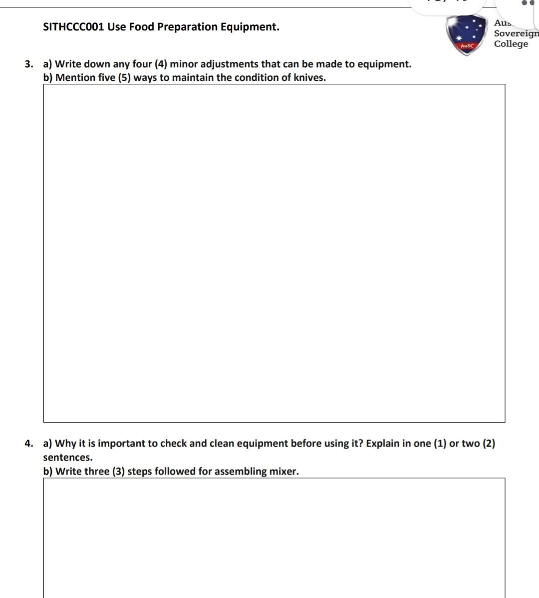 RTO Code: 45680 | CRICOS Code: 03907K Unit Assessment | Chegg.com