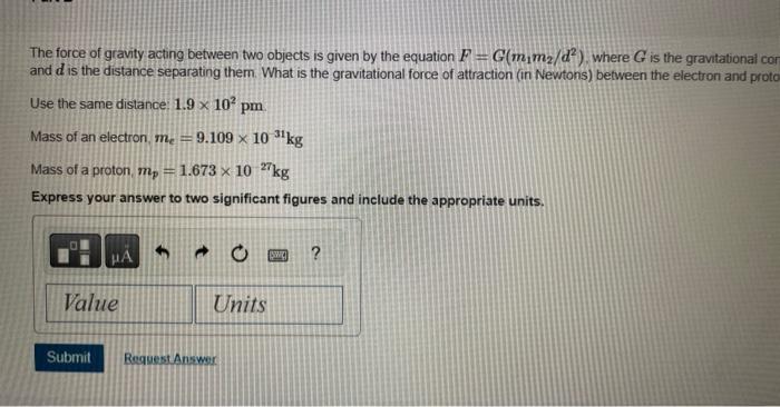 Solved The Force Of Gravity Acting Between Two Objects Is