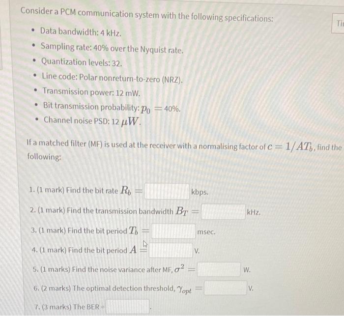 Solved Til Consider a PCM communication system with the | Chegg.com