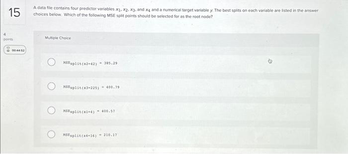 Solved A data flie contains four predictor variables | Chegg.com