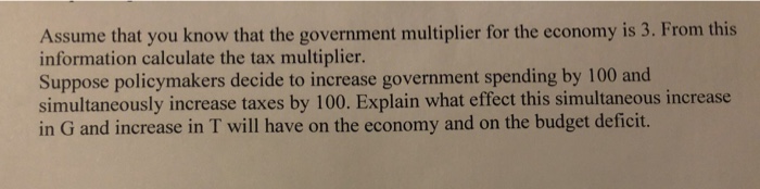 Solved Assume that you know that the government multiplier | Chegg.com