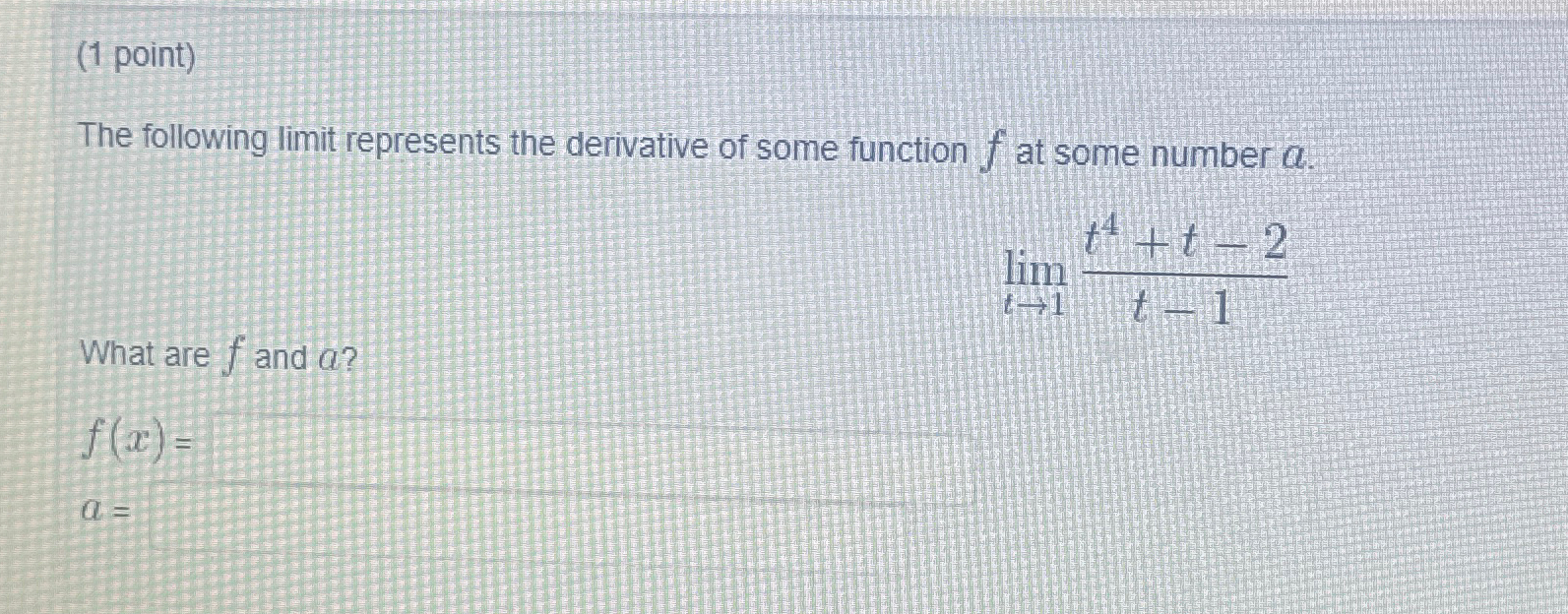 Solved (1 ﻿point)The following limit represents the | Chegg.com