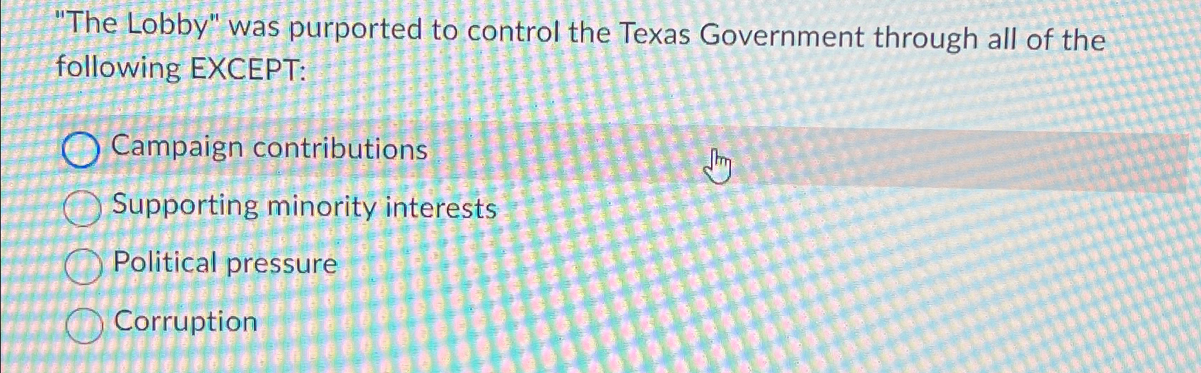 Solved "The Lobby" was purported to control the Texas | Chegg.com