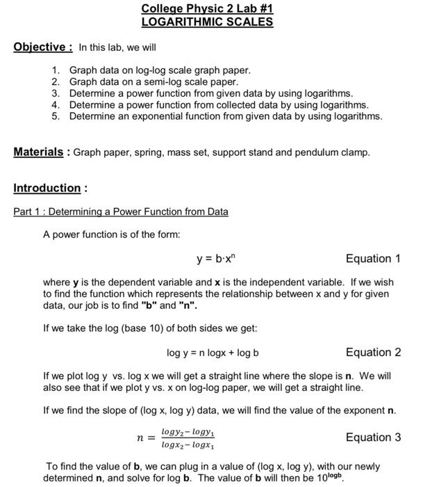Solved College Physic 2 Lab #1 LOGARITHMIC SCALES Objective | Chegg.com