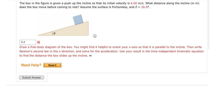 Solved The box in the figure is given a push up the incline | Chegg.com