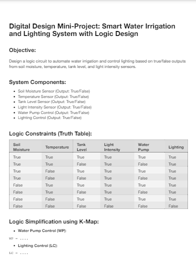 Digital Design Mini-Project: Smart Water Irrigation | Chegg.com