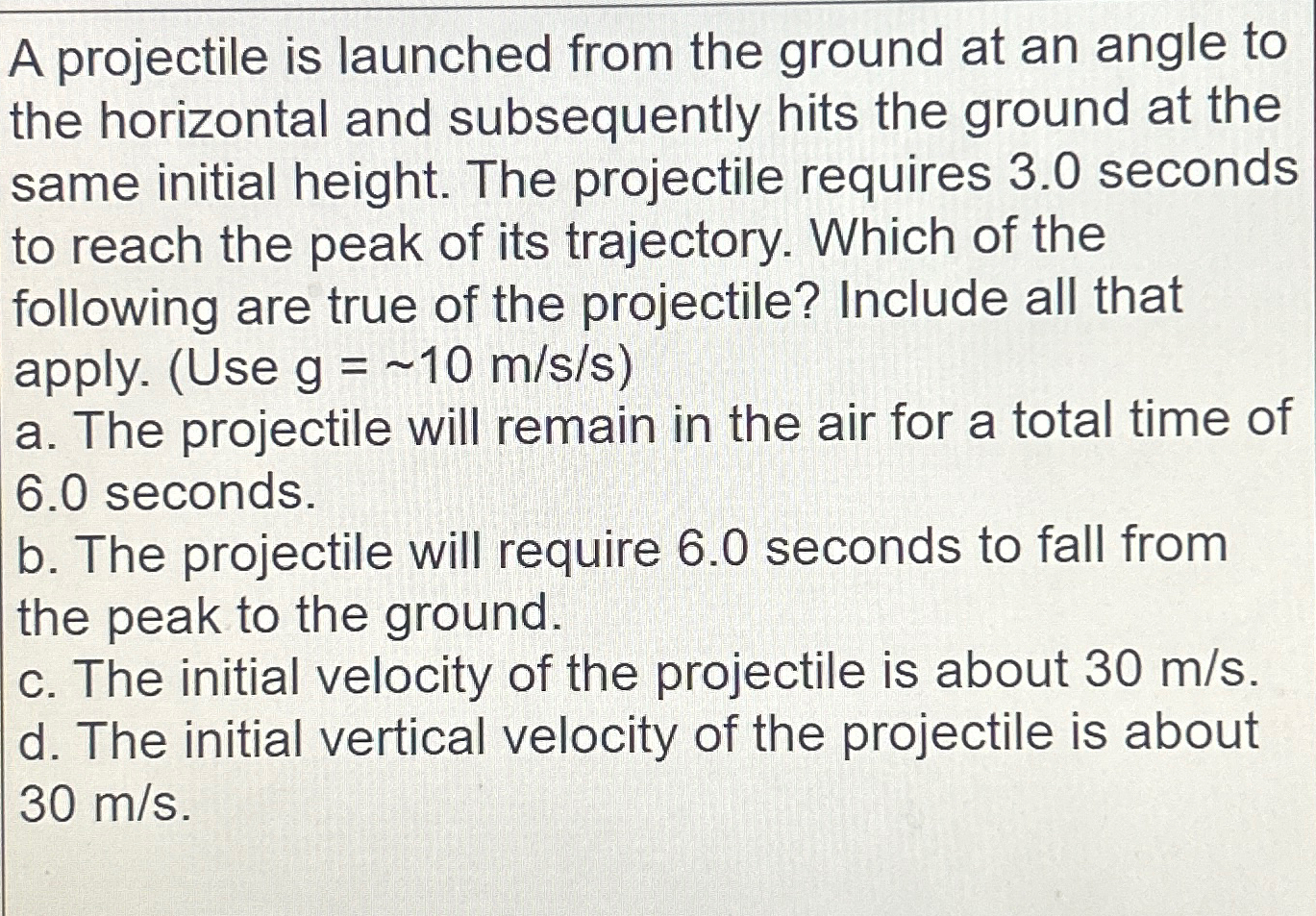 Solved A projectile is launched from the ground at an angle | Chegg.com