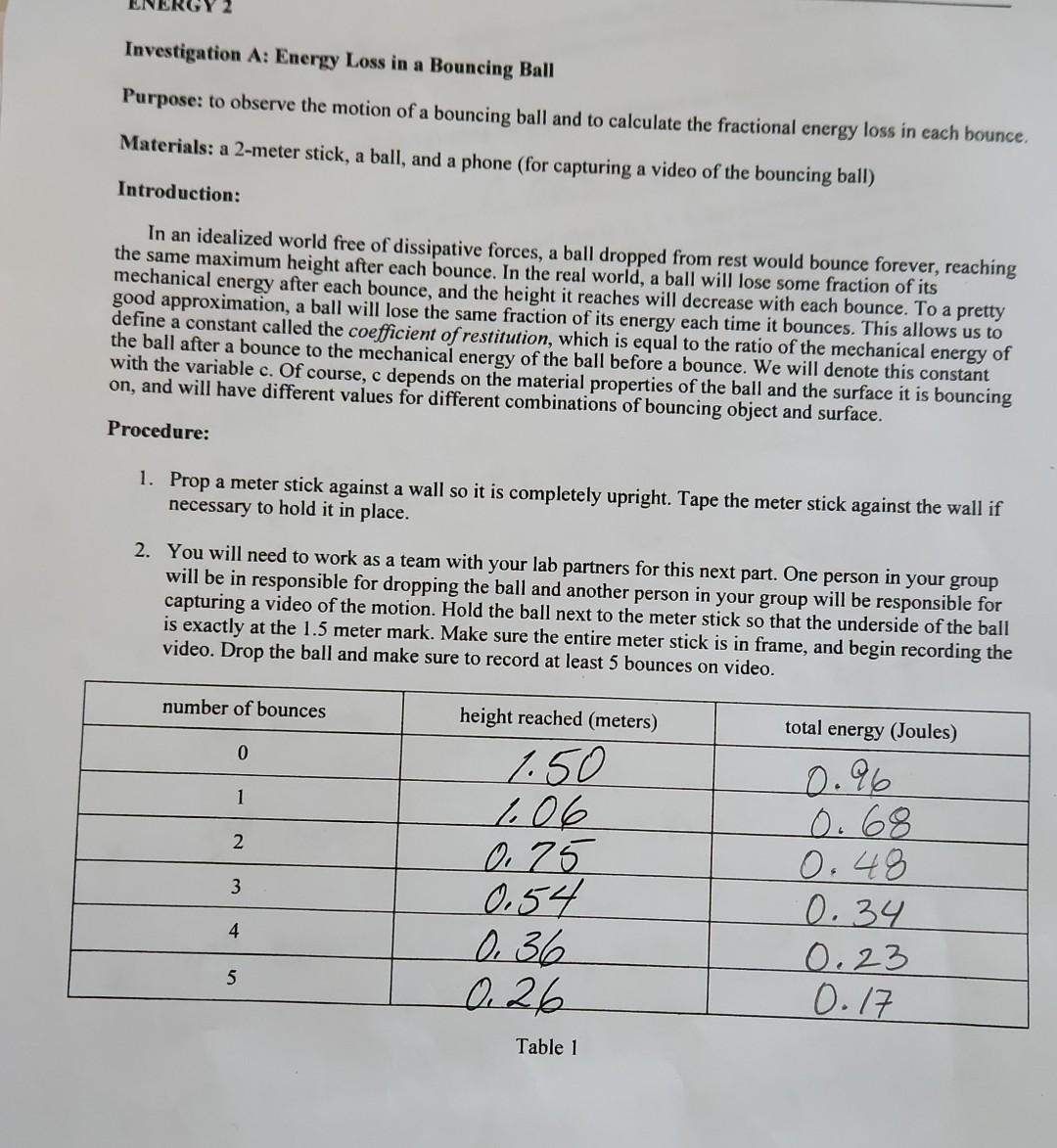 Solved Investigation A: Energy Loss in a Bouncing Ball | Chegg.com