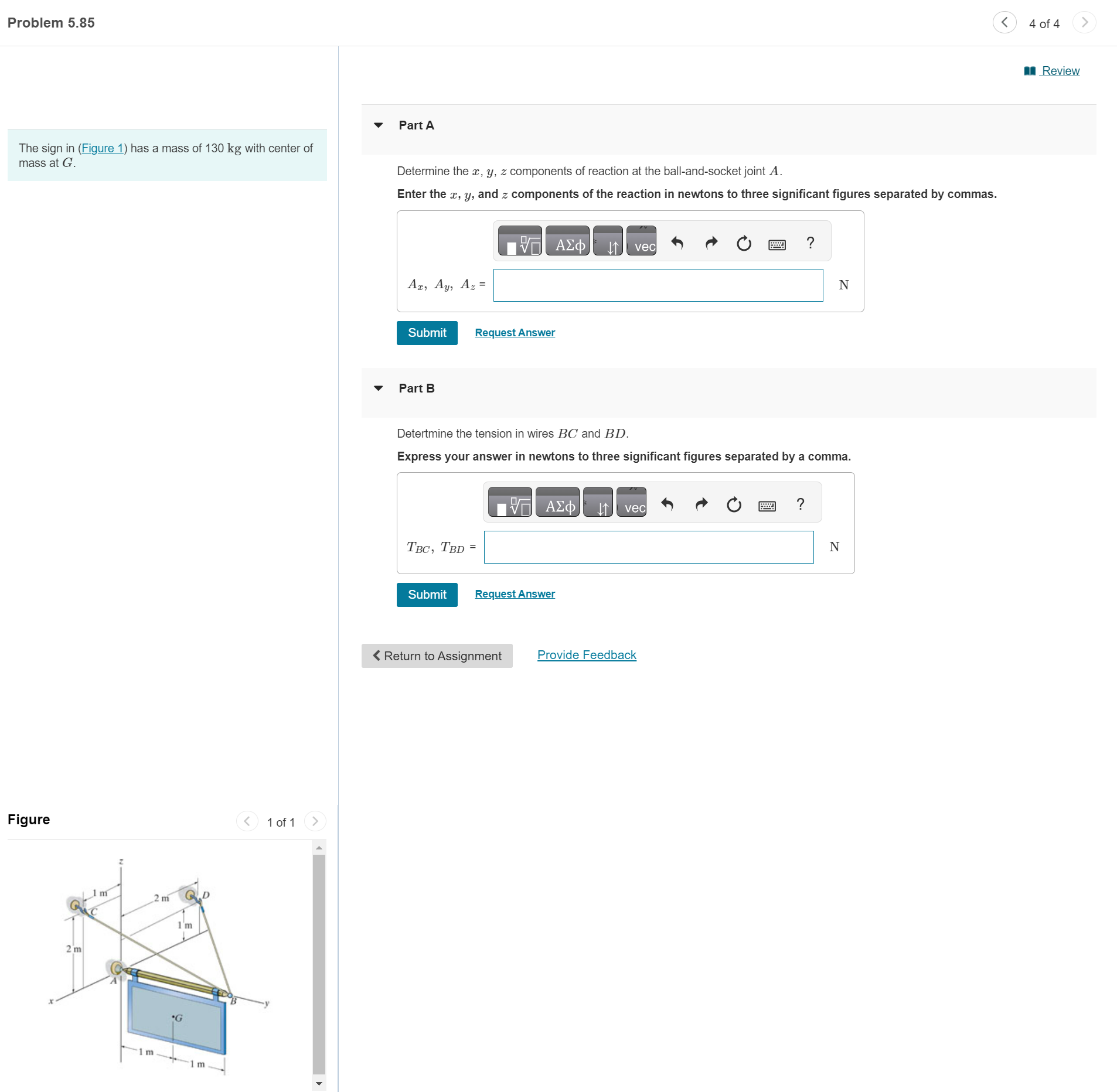 Solved Part ADetermine the x,y,z ﻿components of reaction at | Chegg.com