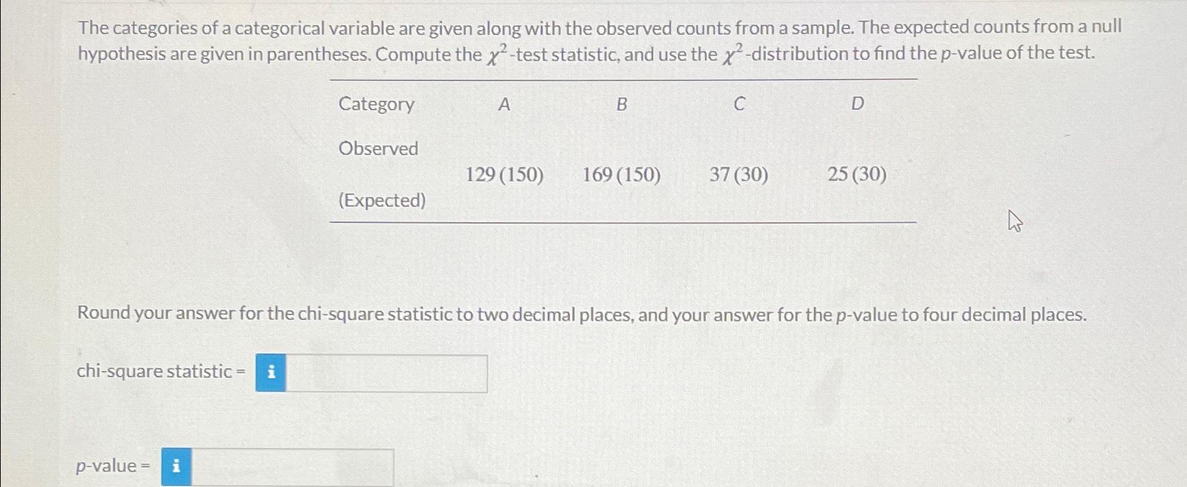Solved The categories of a categorical variable are given | Chegg.com