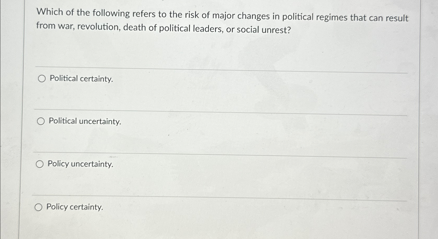 Solved Which of the following refers to the risk of major | Chegg.com
