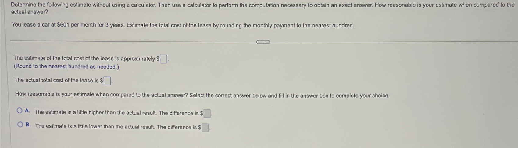 Solved Determine the following estimate without using a | Chegg.com