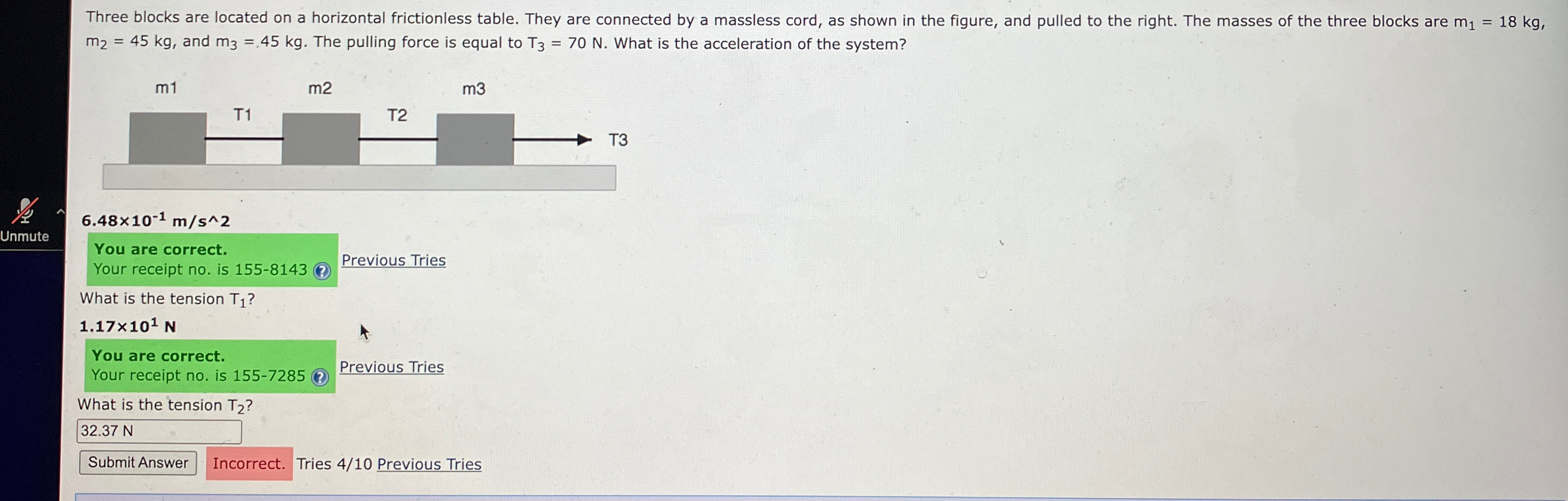 Solved Three blocks are located on a horizontal frictionless | Chegg.com