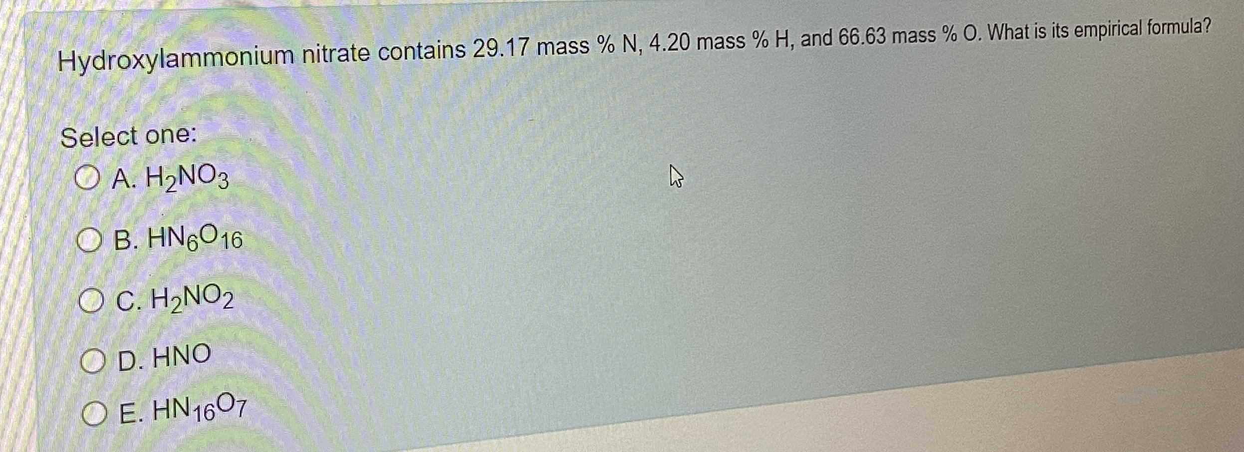 Solved Hydroxylammonium nitrate contains 29.17 ﻿mass %N,4.20 | Chegg.com