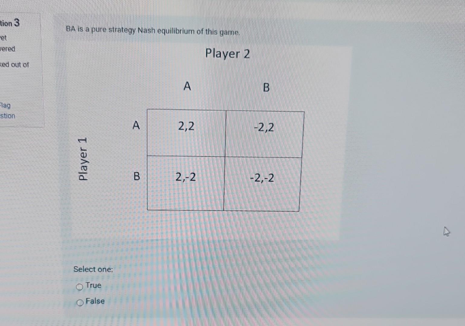 Solved AB is a pure strategy Nash equilibrium of this game | Chegg.com
